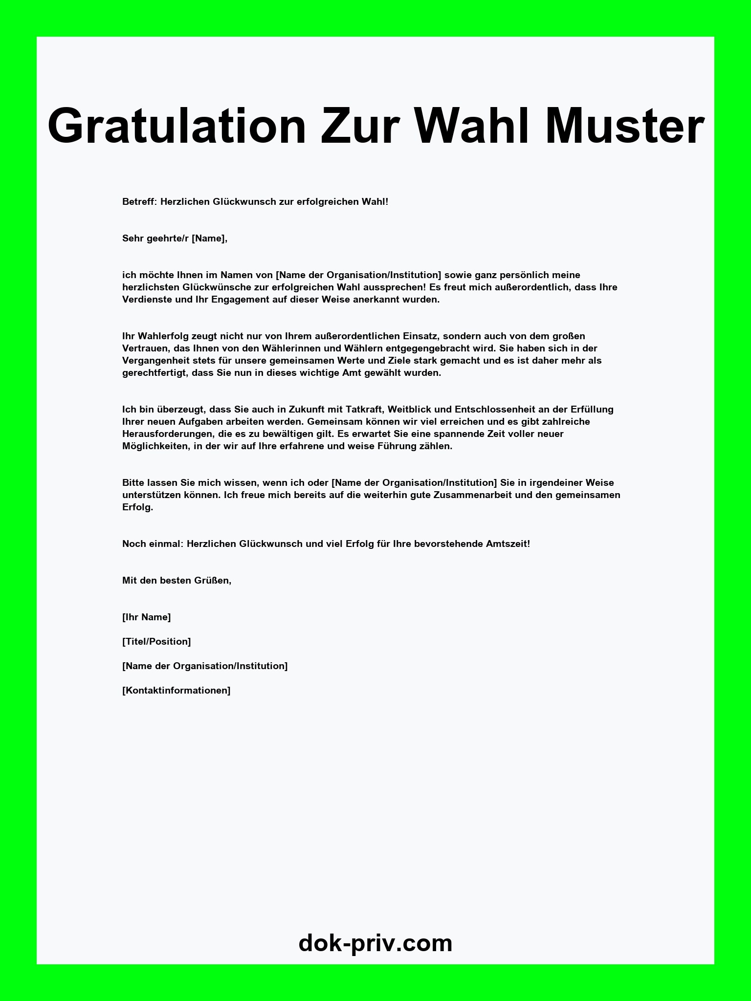 Gratulation Zur Wahl Muster