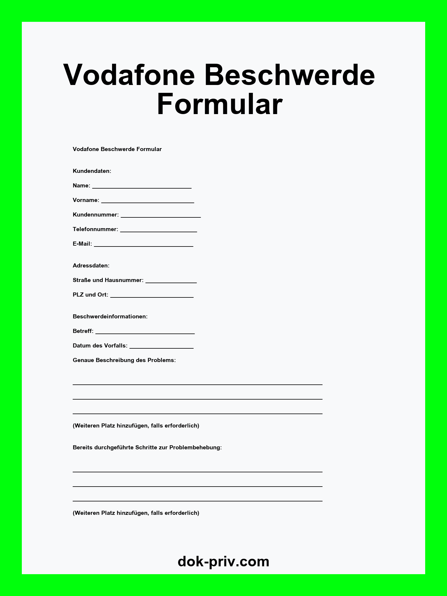Vodafone Beschwerde Formular PDF