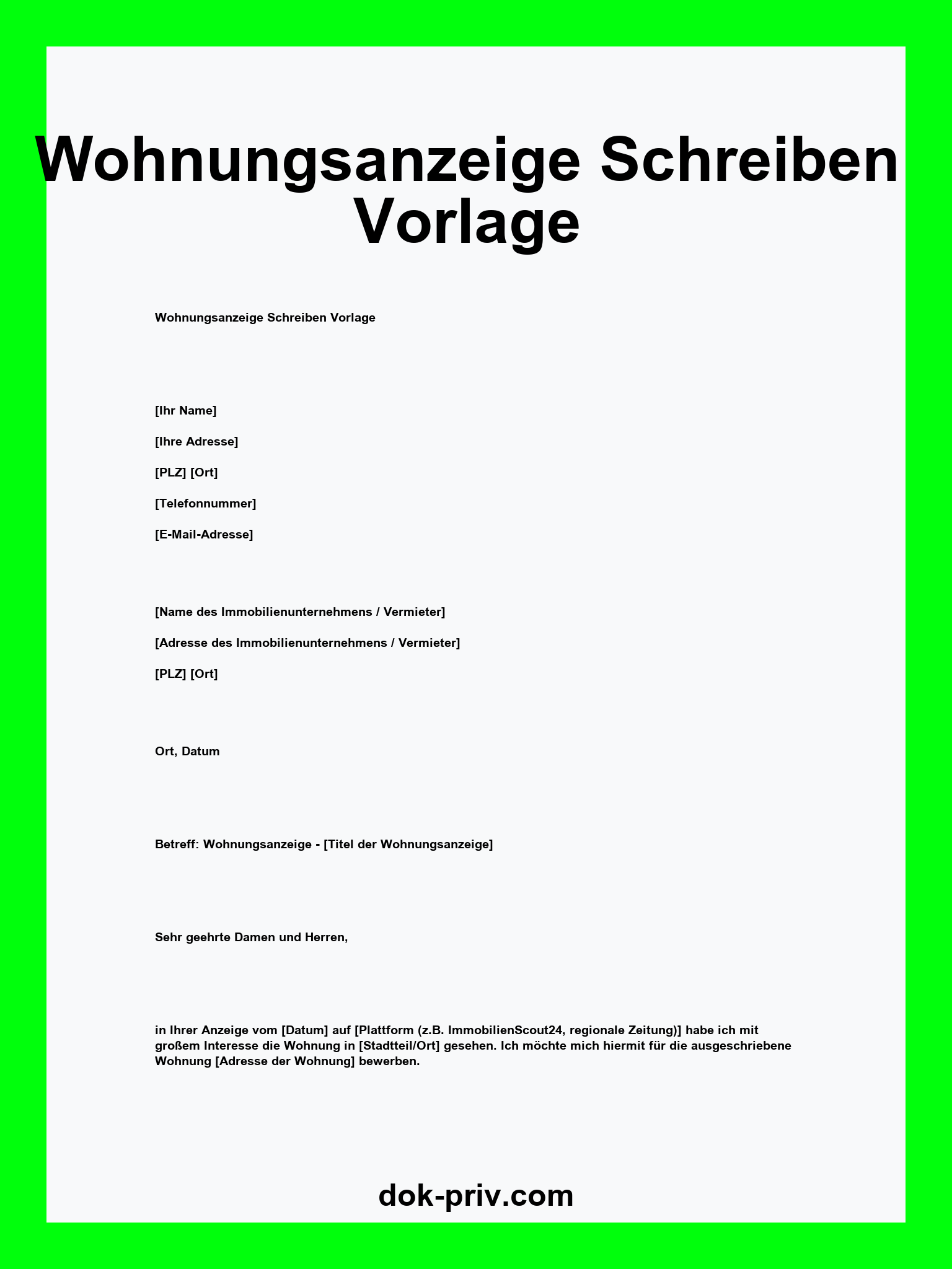 Wohnungsanzeige Schreiben Vorlage